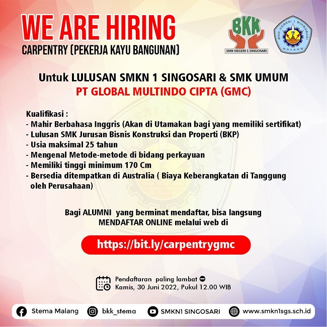 📌 LOWONGAN KERJA 📌PT GLOBAL MULTINDO CIPTA (GMC) – SMK Negeri 1 Singosari